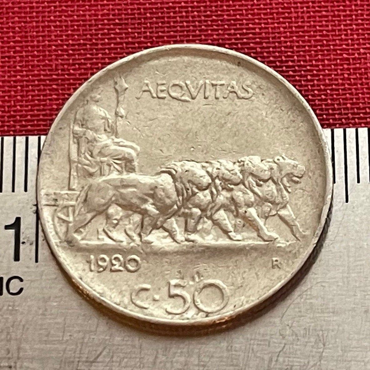 Goddess Aequitas in 4-Lion Chariot 50 Centesimi Italy Authentic Coin M ...